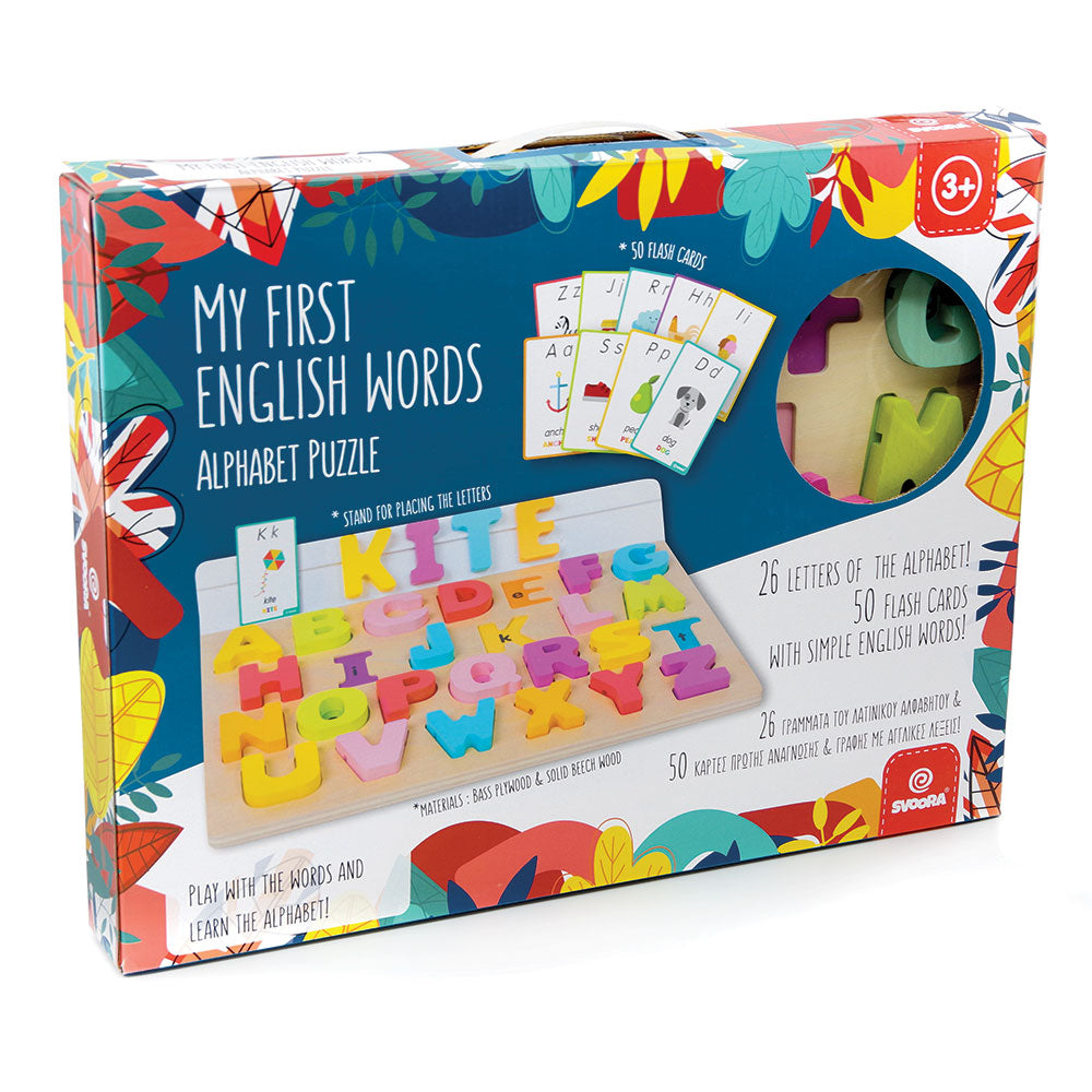 Wooden Alphabet Puzzle With 50 Flash Cards “My First English Words ...