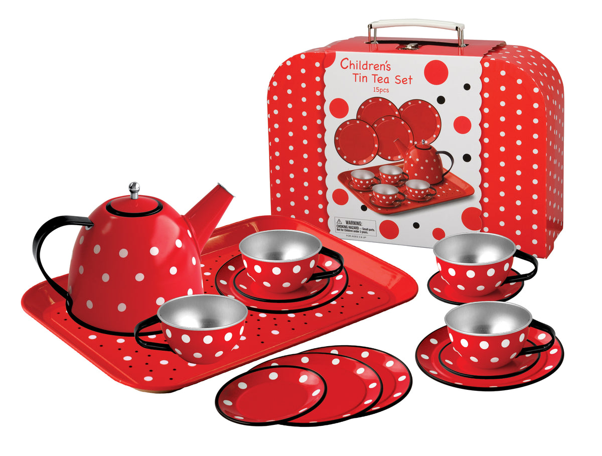 Tin Tea Set Red Polkadot In Red Suitcase – Classic Gifts Australia